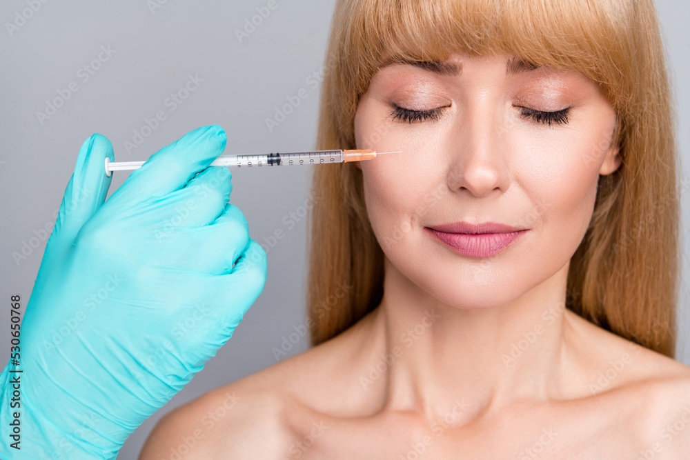 Cropped photo of tender mature lady have detox injection puncture ...