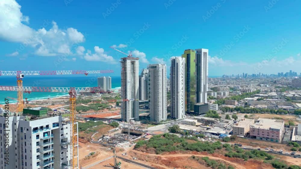 Bat-Yam, Israel, July 11, 2022.Aerial view of the construction of new ...