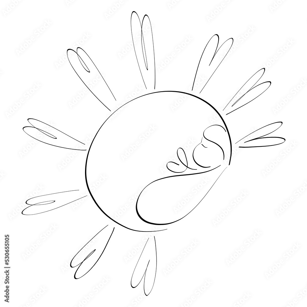 newborn baby wrapped in a diaper asleep inside the sun with rays in the ...