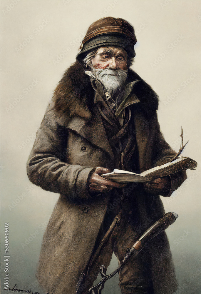 An illustration of an old white man with a beard reading a book. Stock ...