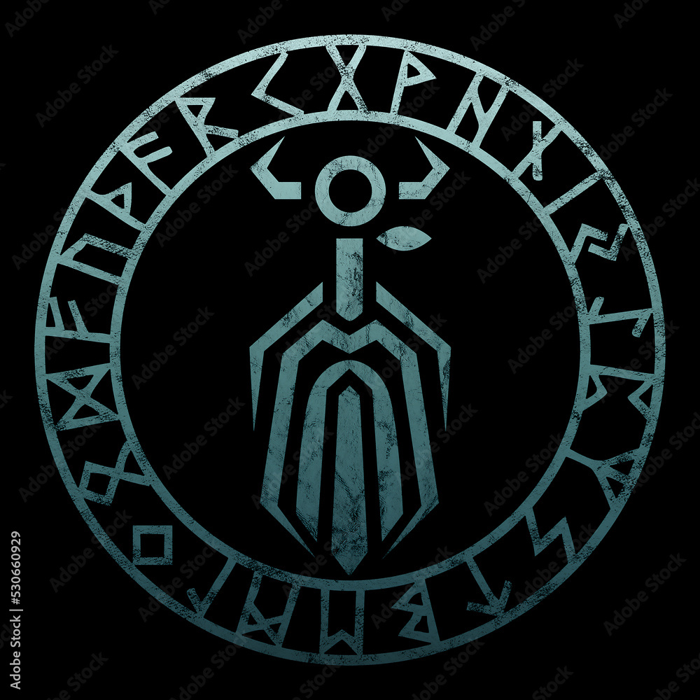 Odin, Futhark runes, Norse mythology, vintage, isolated on black ...
