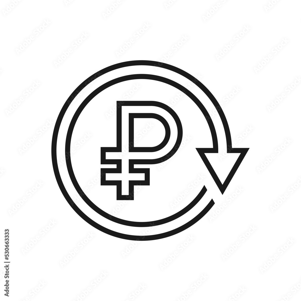 Ruble sign in circular arrow. Chargeback, refund, return money icon ...