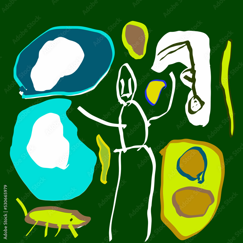 chaotic and careless abstract child's drawing with an adult, a child ...