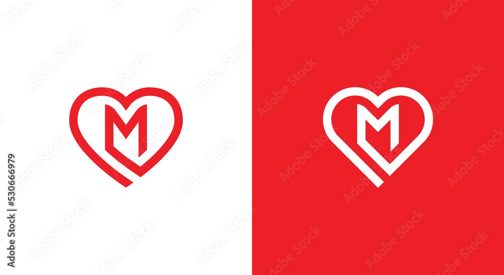 Initial Letter M Heart Logo Concept icon symbol sign Element Design ...