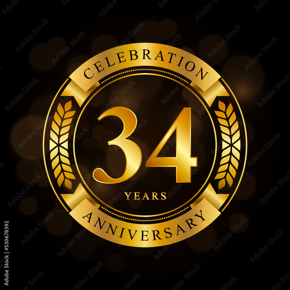 34 Year Anniversary celebration template design, with shiny ring and ...