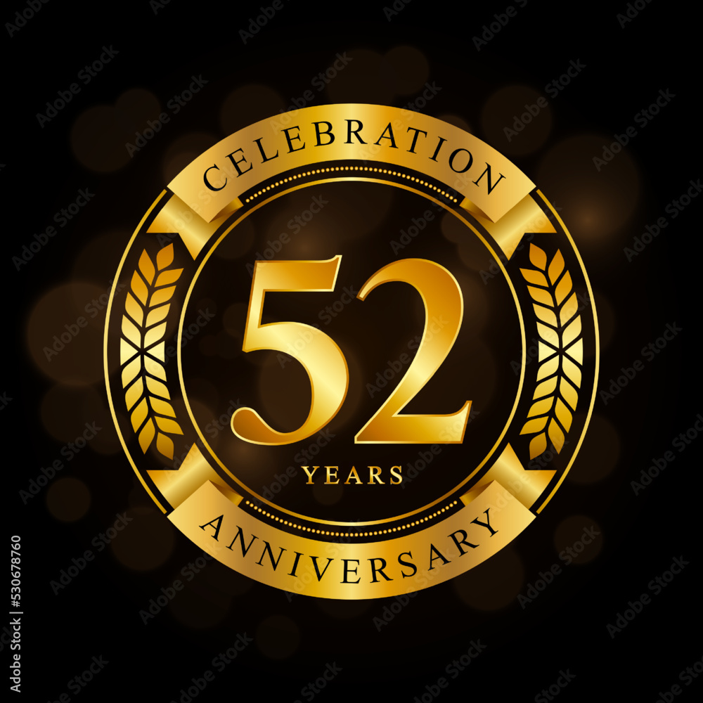 52 Year Anniversary celebration template design, with shiny ring and ...