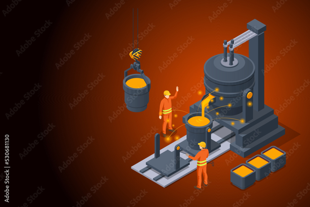 Isometric industrial steel production and metallurgy. Foundry ...