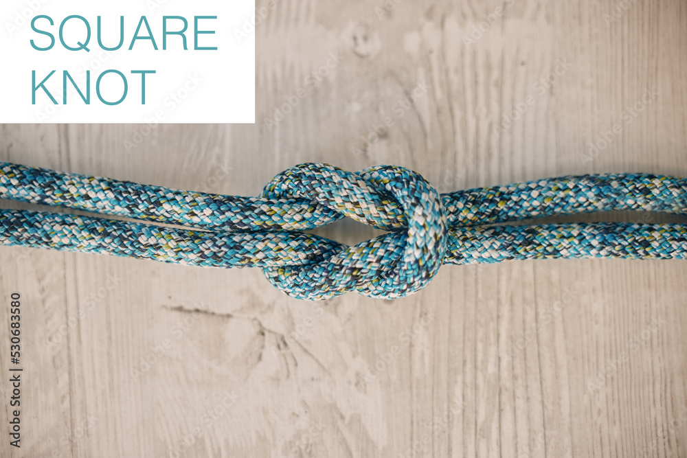 Square knot, rope texture and cable band for hiking, climbing and ...