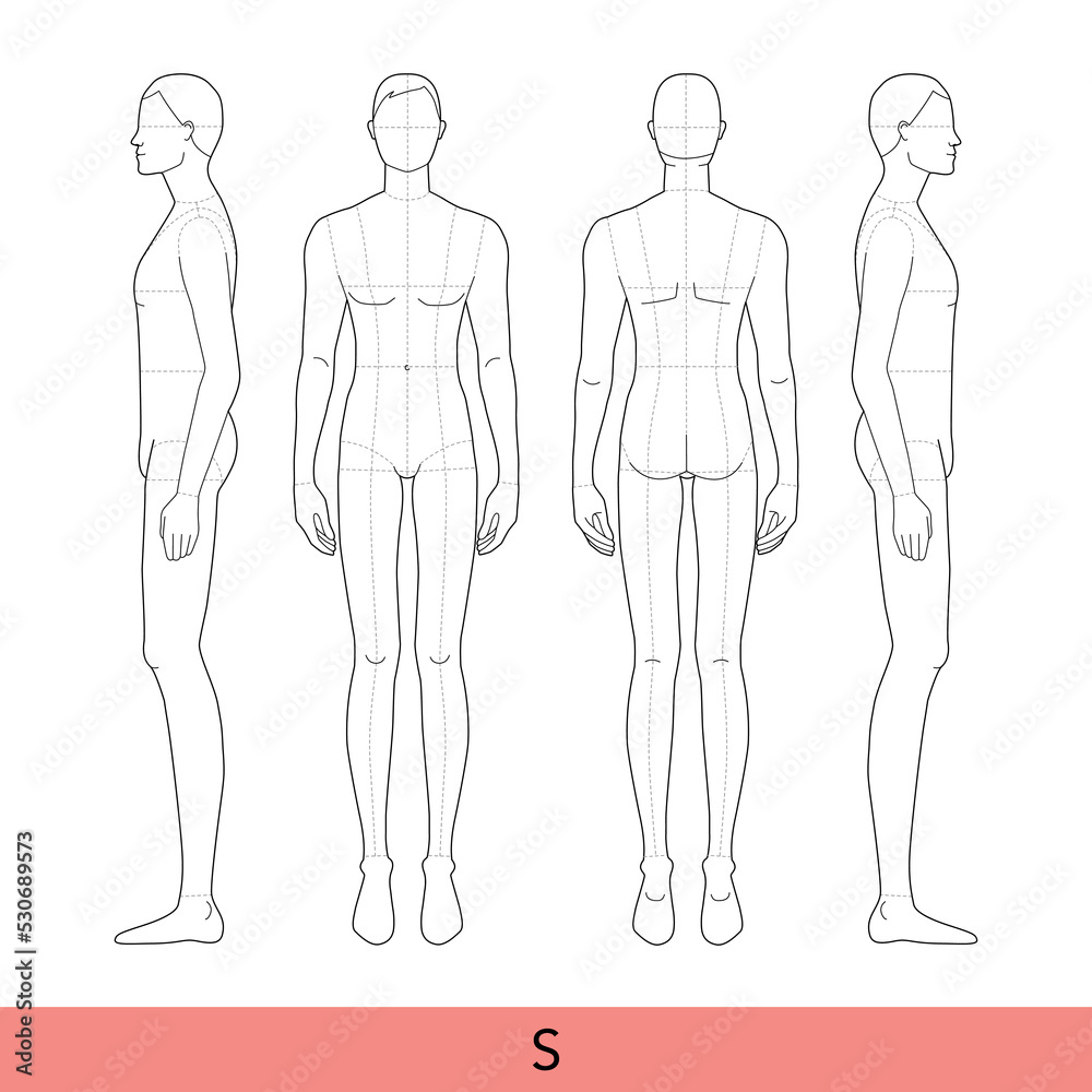Set of S size Men Fashion template 9 nine head small size Croquis with ...