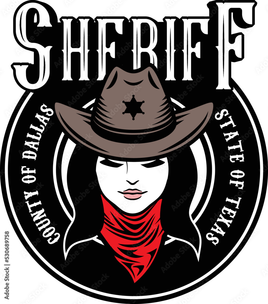 Female sheriff. Design print for shirt, label, emblem, and coat of arms ...