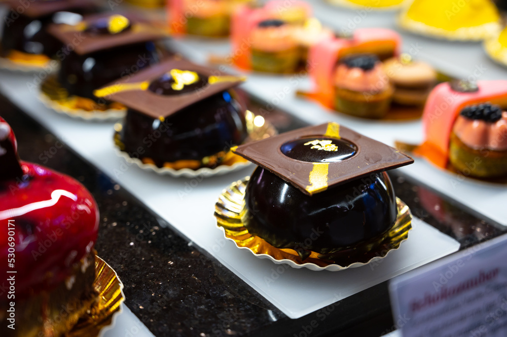 Austrian desserts, different types of chocolate and fruit cakes in ...