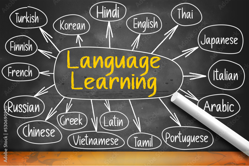 Learning of different languages on chalkboard Stock Photo | Adobe Stock