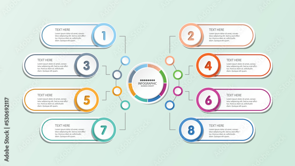 Basic circle infographic template with 8 steps, process or options ...