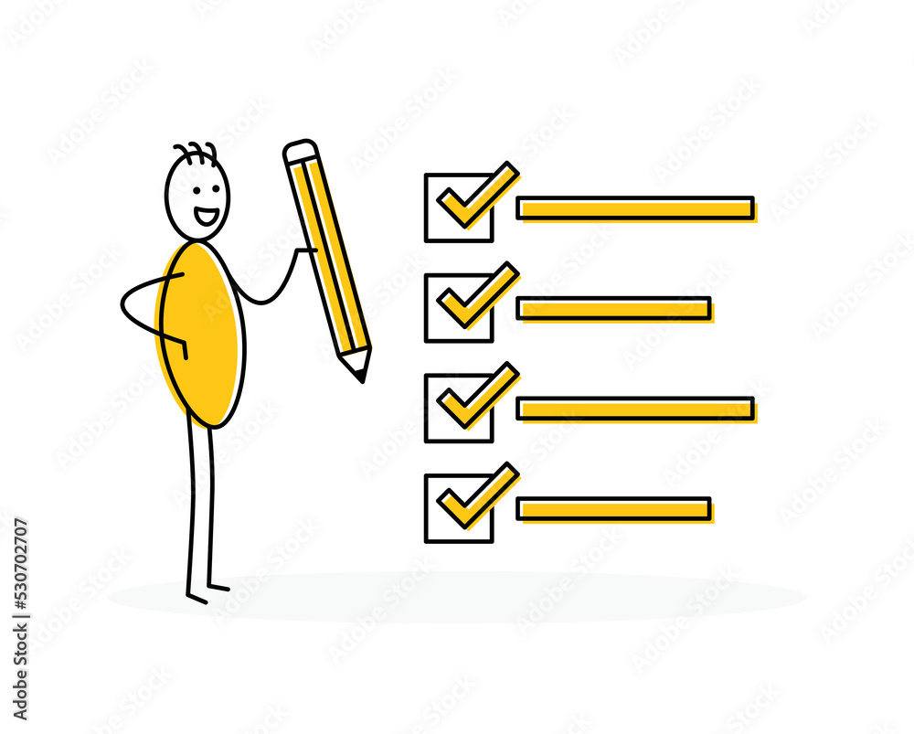 Stickman or stick figure tick checkmark on checklist vector ...