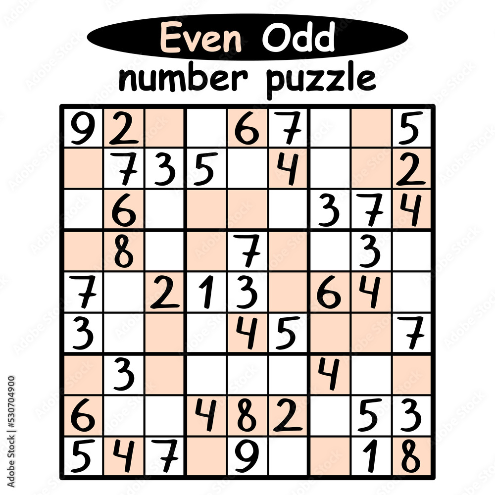 Sudoku with colorful cells for even-odd numbers vector illustration. Solve the puzzle by sudoku ...