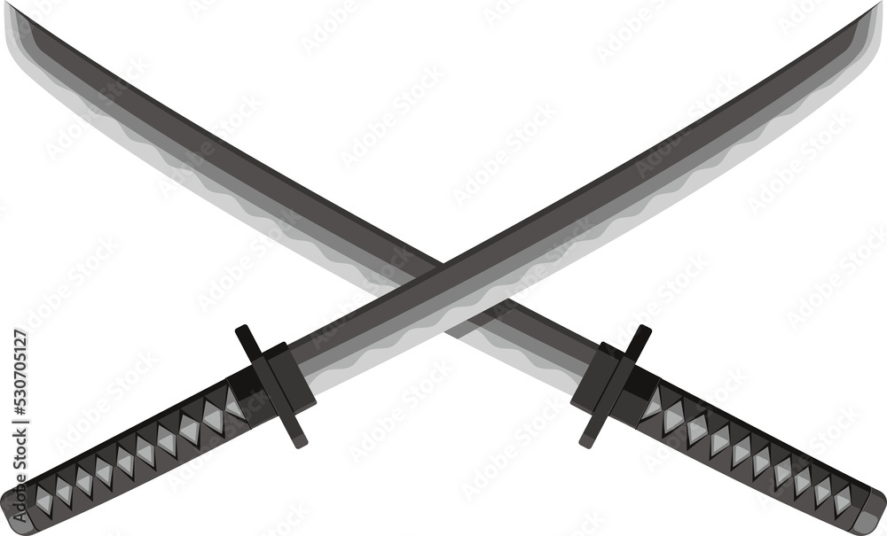Crossed Katanas (Japanese swords) illustration. Samurai's weapon / png ...