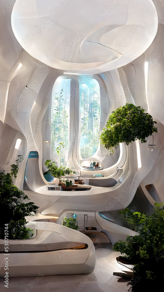 Image of future interior living space of open concept, space for text ...