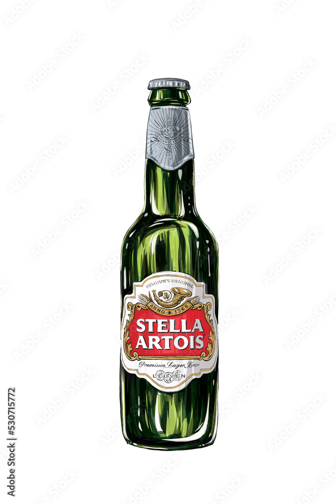 bottle of Stella Artois beer drawing illustration on transparent ...
