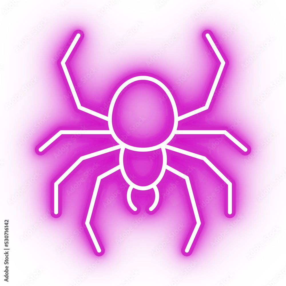 Neon pink spider icon, illustration of neon glowing spider with ...