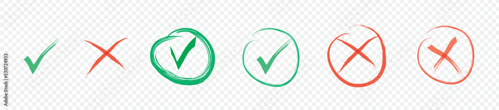 Check mark or cross icons. Red x and green checkmark. Wrong and right ...