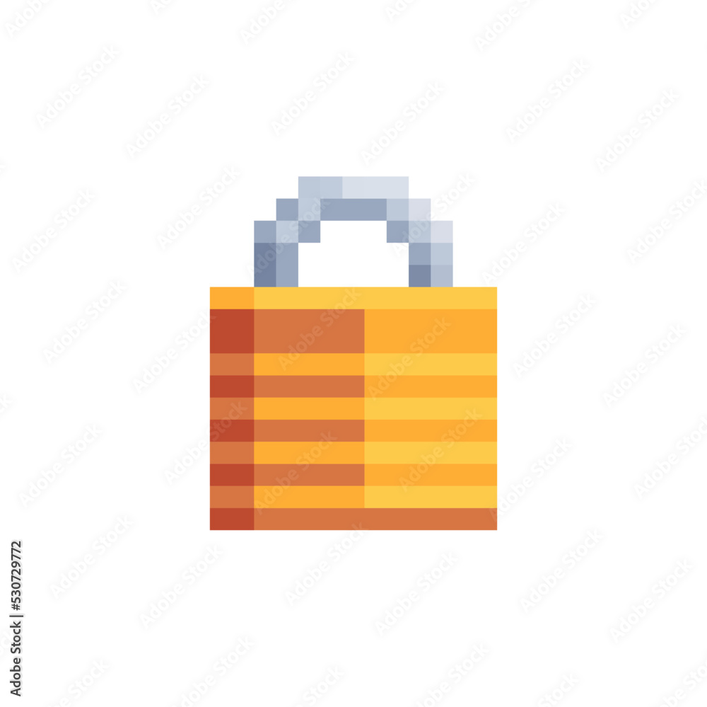 Golden lock sticker, pixel art icon, design for logo, web, mobile app ...