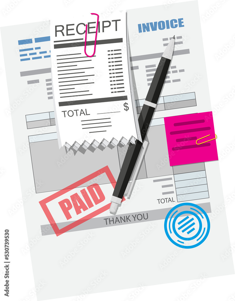 Paper invoice form with seal and pinned receipt Stock Illustration ...