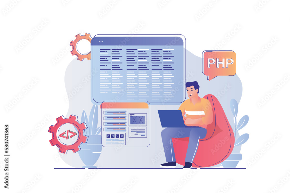 Programmer working concept with people scene. Man programming at ...