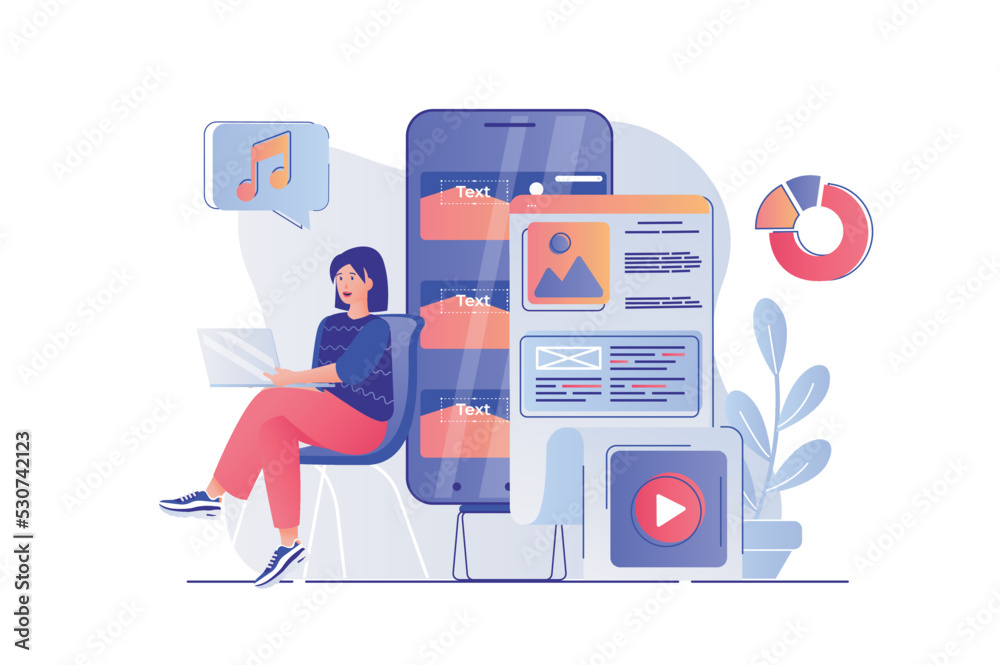 Stockvector Content manager concept with people scene. Woman making ...