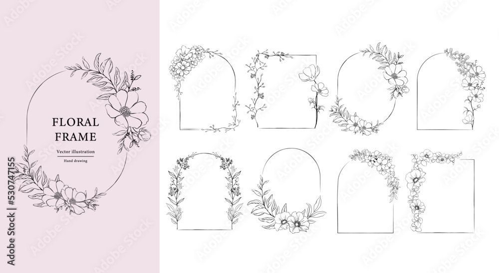 Floral Frame set . Hand drawn Botanical vector illustration. Flower ...