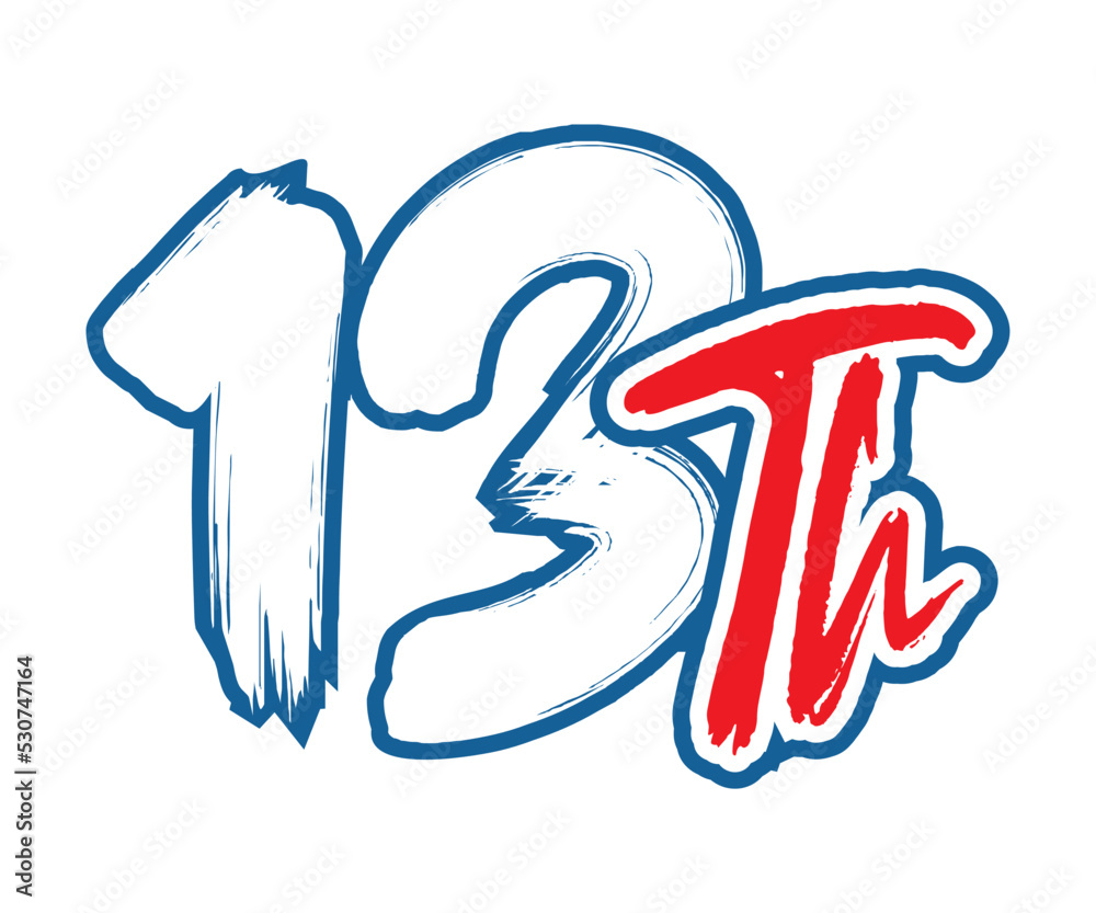 13th Ordinal Number counting vector art illustration with stunning font ...