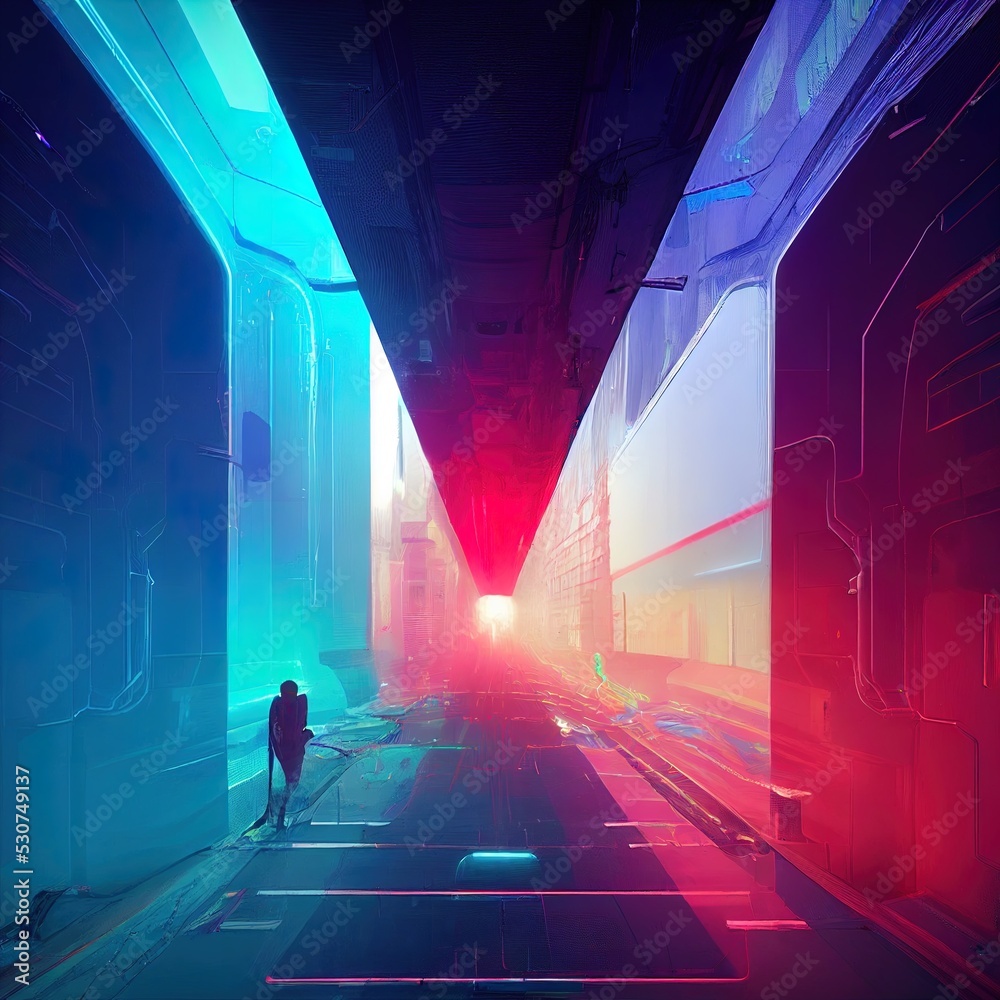 Abstract Future Neon Cyberpunk Urban Scene. Grunge Futuristic concept ...