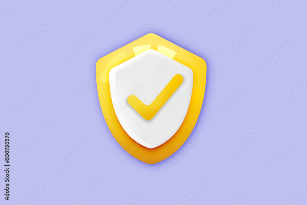 3d security safe icon. 3D shield protection icon with check for online payment on pastel ...