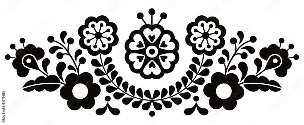 Mexican folk art style vector floral pattern long horizontal oriented ...