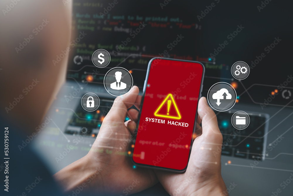 System hacked alert after cyber attack on computer network. compromised ...