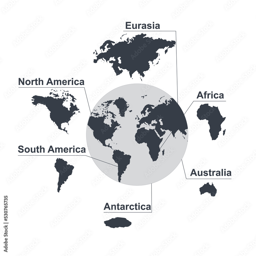 Map of continents. Infographics of continents, vector illustration ...
