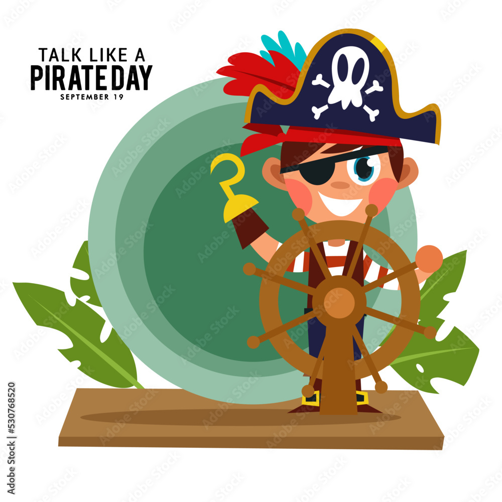 International Talk Like a Pirate Day vector. Sea captain with wooden ...