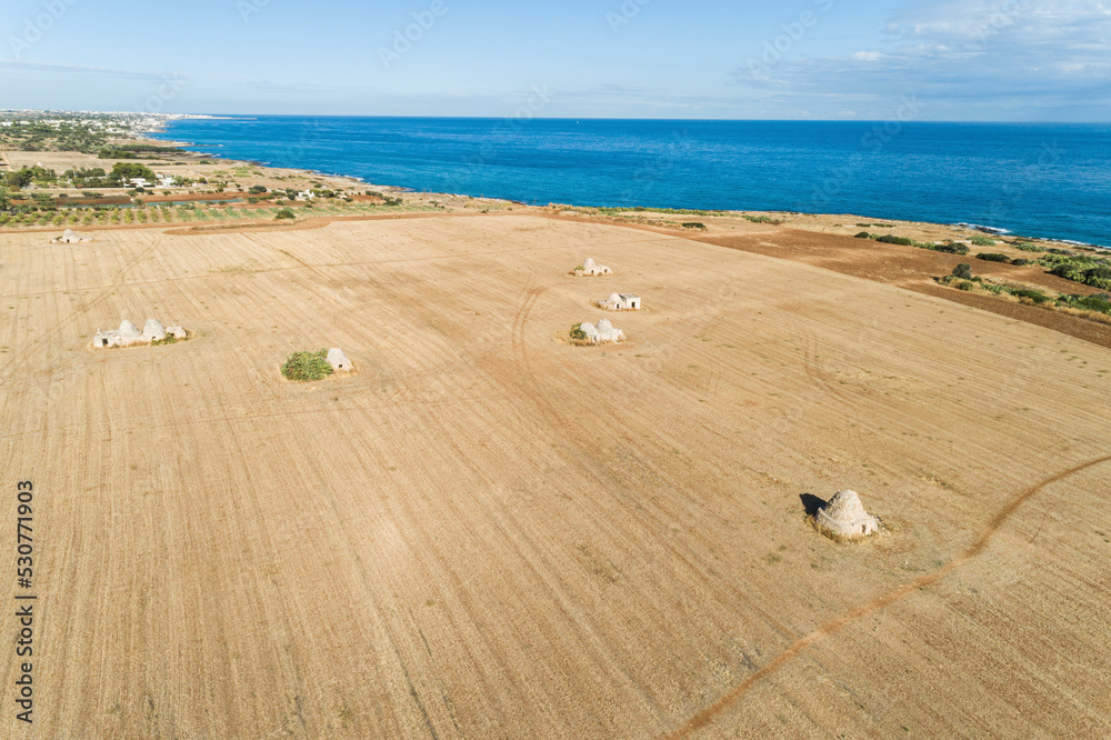 Aerial view of Trulli, a traditional Apulian dry stone hut with a ...