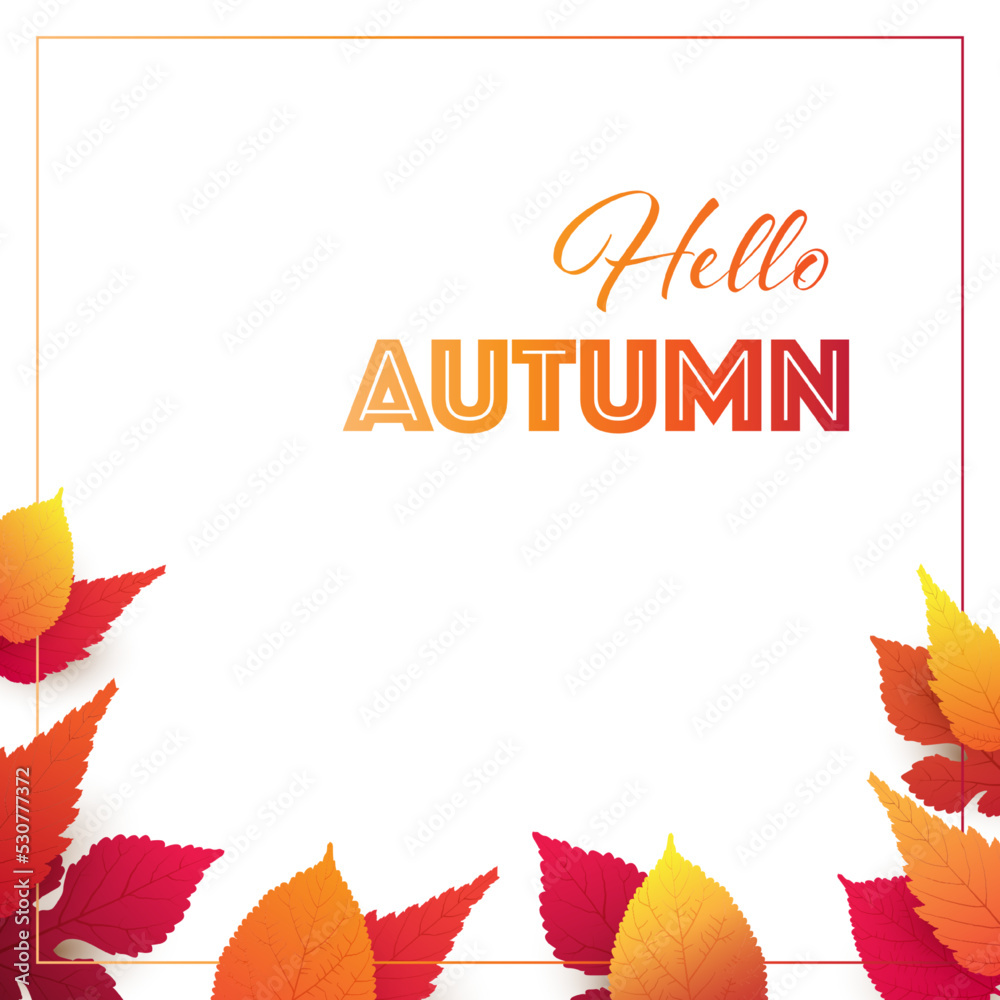 Colorful Hello Autumn Card Layout, Creative Design with Red and Golden ...