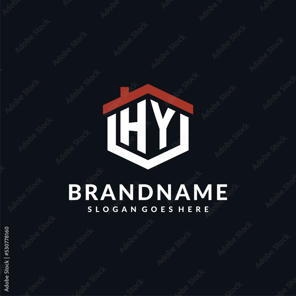 Initial letter HY logo with home roof hexagon shape design ideas Stock ...