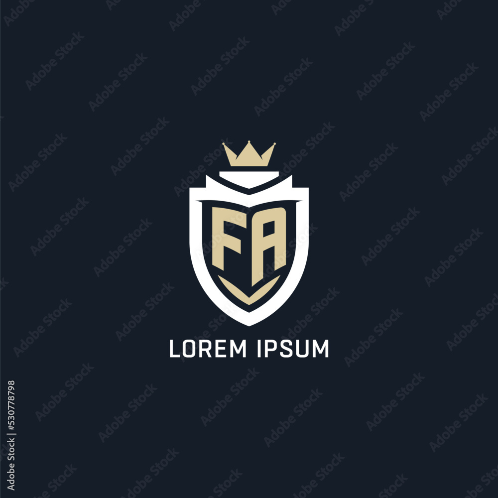Initial letter FA shield and crown logo style, esport team logo design ...