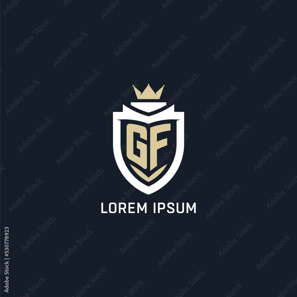 Initial letter GF shield and crown logo style, esport team logo design ...