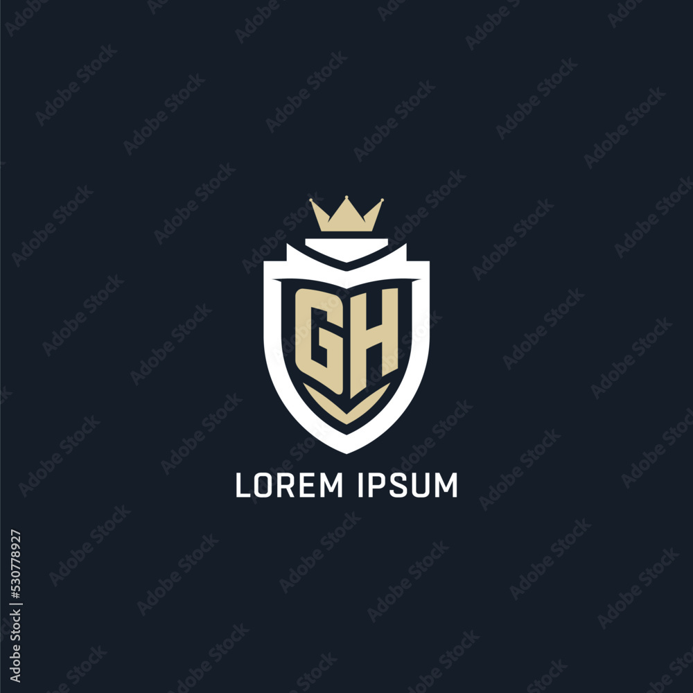 Initial letter GH shield and crown logo style, esport team logo design ...