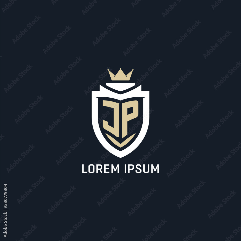 Initial letter JP shield and crown logo style, esport team logo design ...
