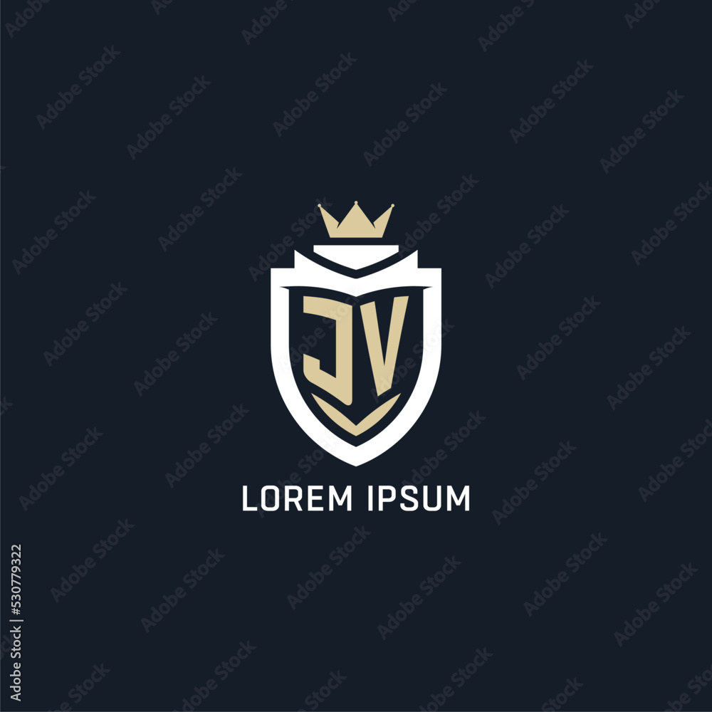 Initial letter JV shield and crown logo style, esport team logo design ...