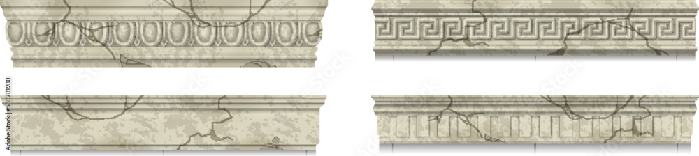 Cracked Marble Cornices Realistic Set Stock Vector | Adobe Stock