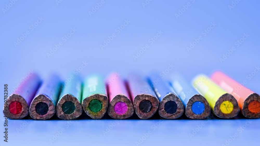 4k zoom in out Crayons Colored pencils background. Color pencils on ...