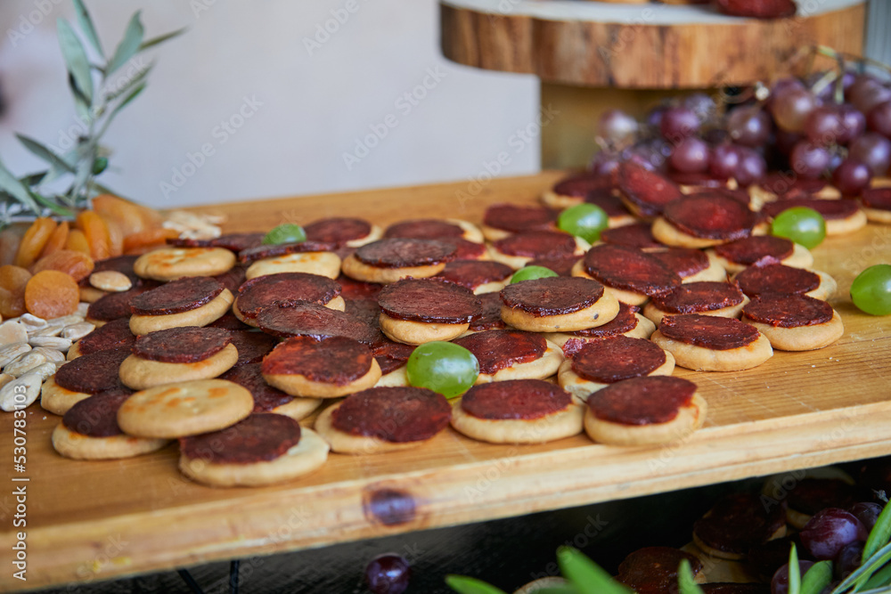 Salame, salamín, dulce, alimento, salado, picada, entrada, rico ...