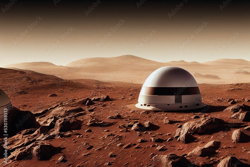 Illustration od Futuristic Martian base on the colonized planet Mars ...