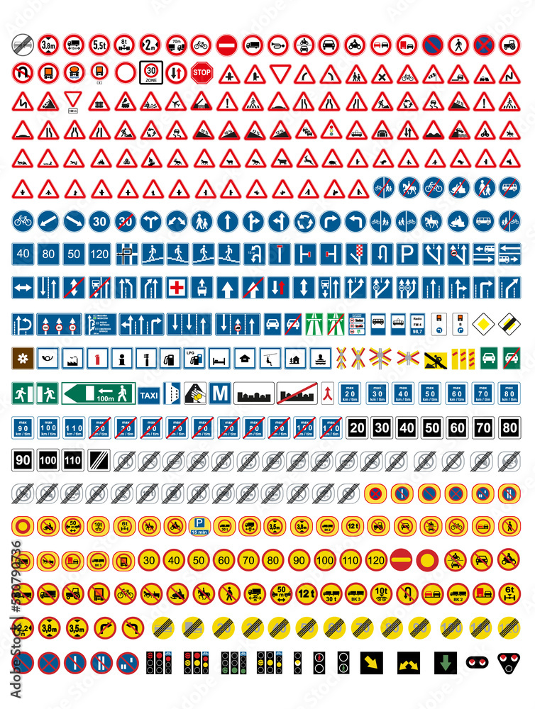 Traffic signs in vector. Set of traffic rules signs. PNG file ...