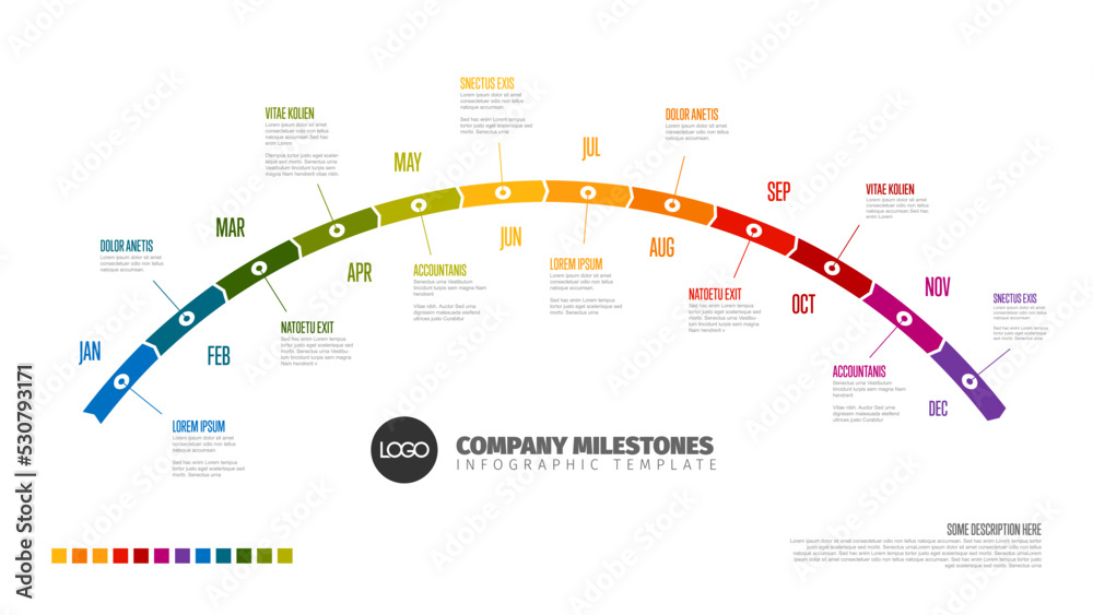 Full year timeline template with 12 month labels Stock Vector | Adobe Stock